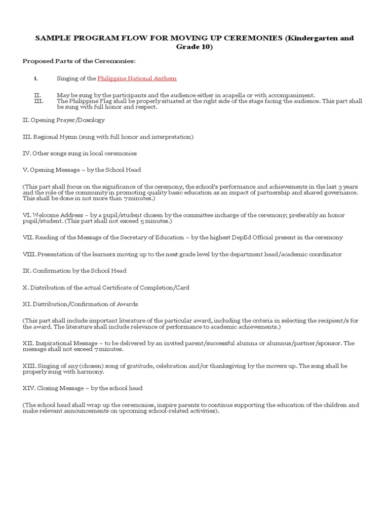Sample Program Flow For Moving Up Ceremonies | PDF