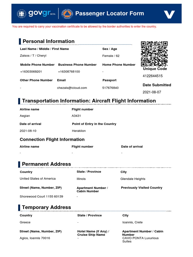 Passenger Locator Form: Personal Information | PDF | Aeronautics ...