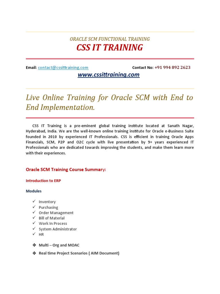 Oracle SCM Functional Online Training With Project | PDF | Supply Chain ...