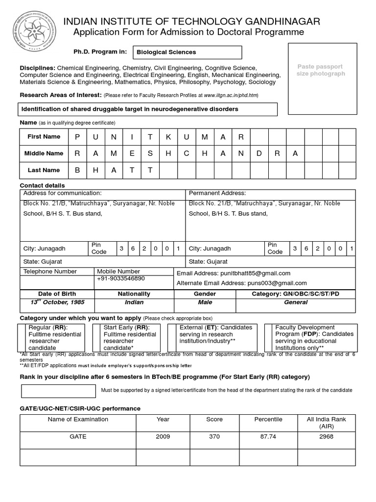 Iit GN Final Application Form | PDF | Engineering | Bachelor's Degree