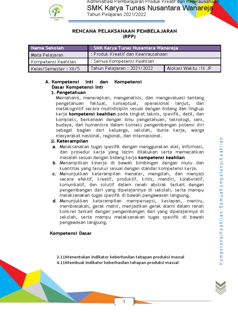 RPP PKK Kelas XII Tata Boga | PDF
