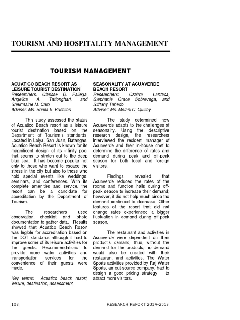 Tourism and Hospitality Management | PDF | Resort | Tourism