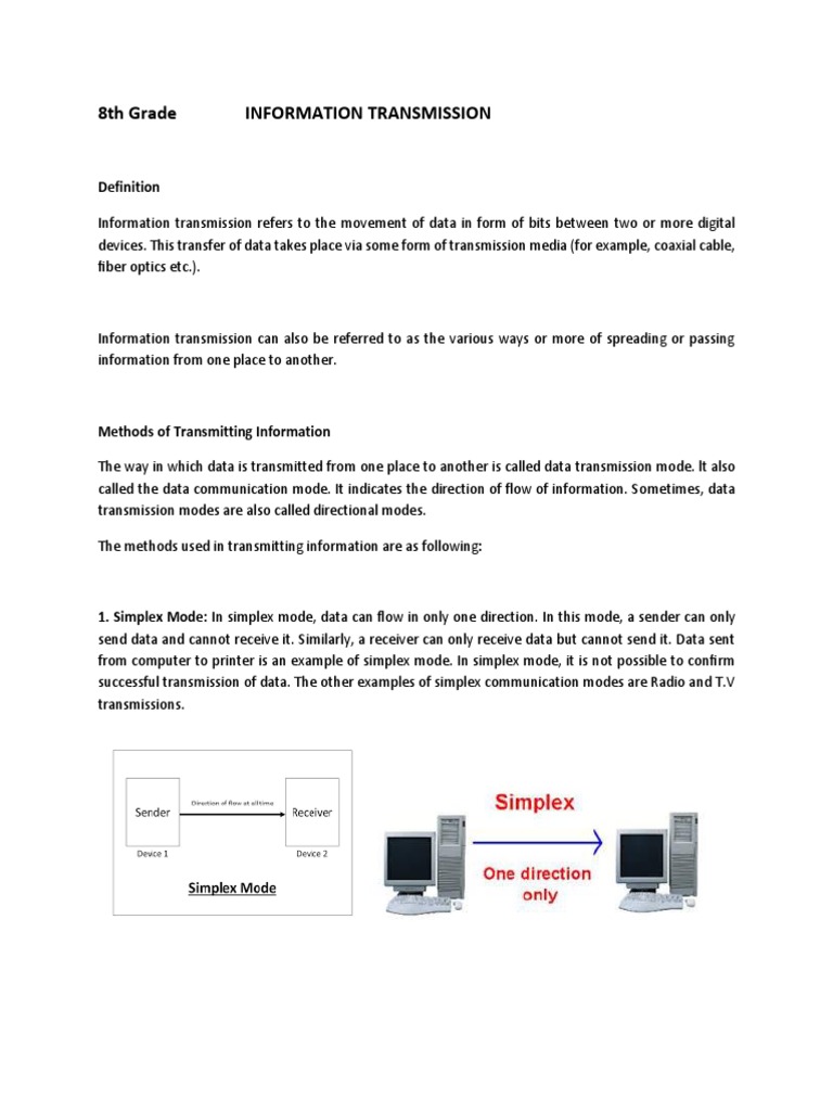 8th Grade Information Transmission | PDF | Data Transmission | Computer Network