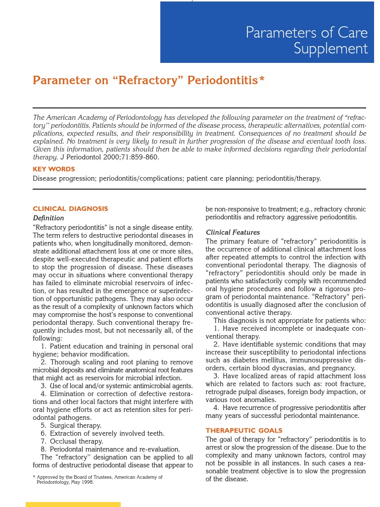 Parameters of Care Supplement: Parameter On "Refractory" Periodontitis ...