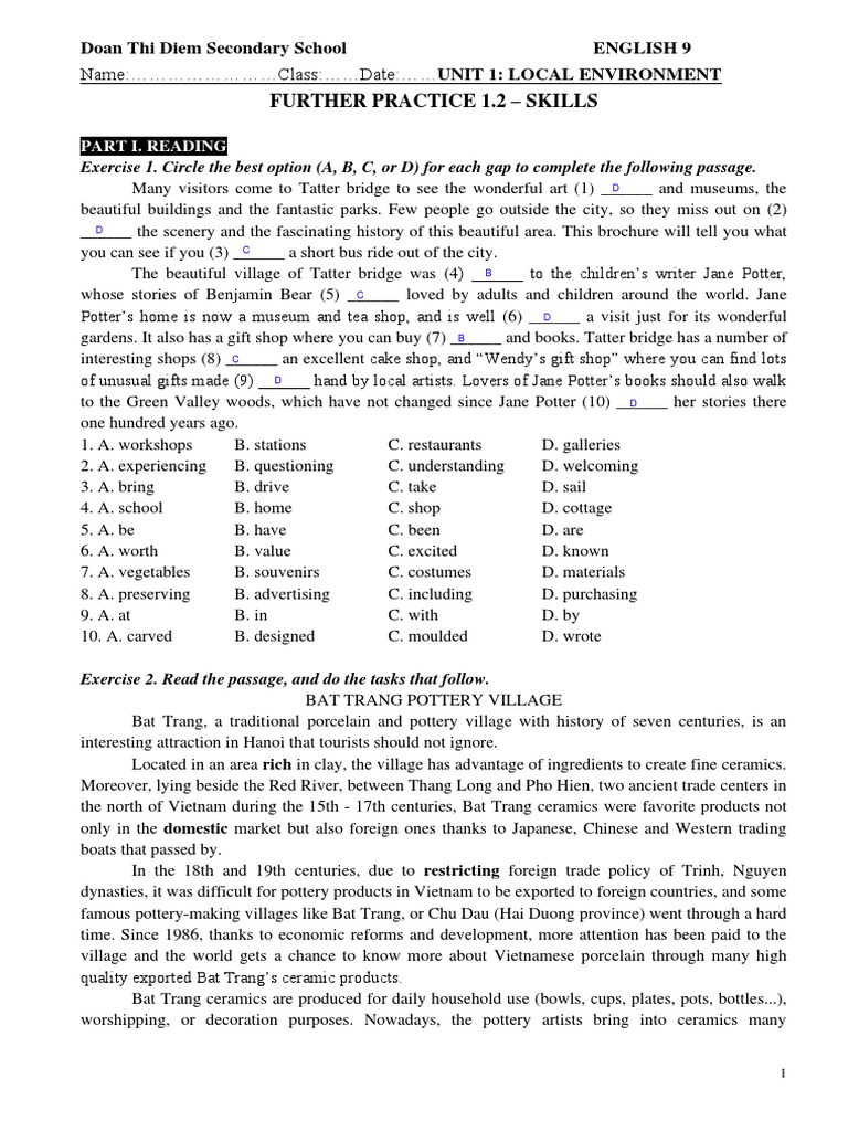 Further Practice 1.2 - Skills: Name: Class: Date: UNIT 1: LOCAL ENVIRONMENT | Download Free PDF ...