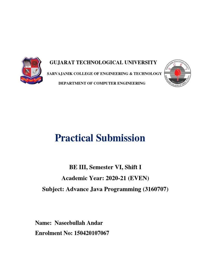 Gtu Advanced Java Practicals Pdf Software Engineering Computer Data