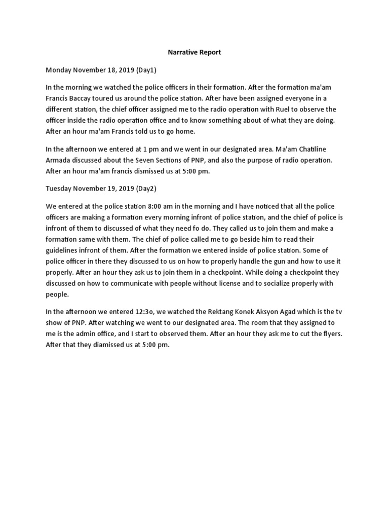 A Glimpse Into Police Station Operations: A Narrative Report Detailing ...