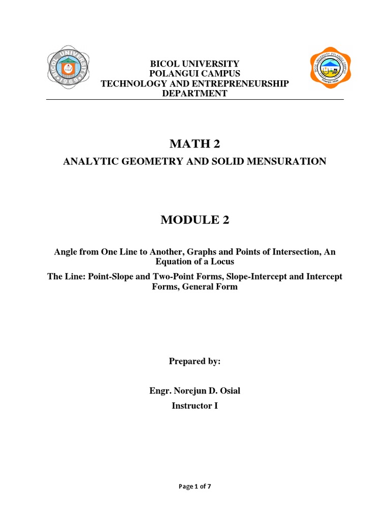 Analytic Geometry Module 2 | PDF | Analytic Geometry | Line (Geometry)