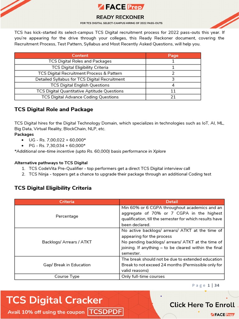 TCS Digital Role and Package: Content | PDF | Triangle | Hacker Culture