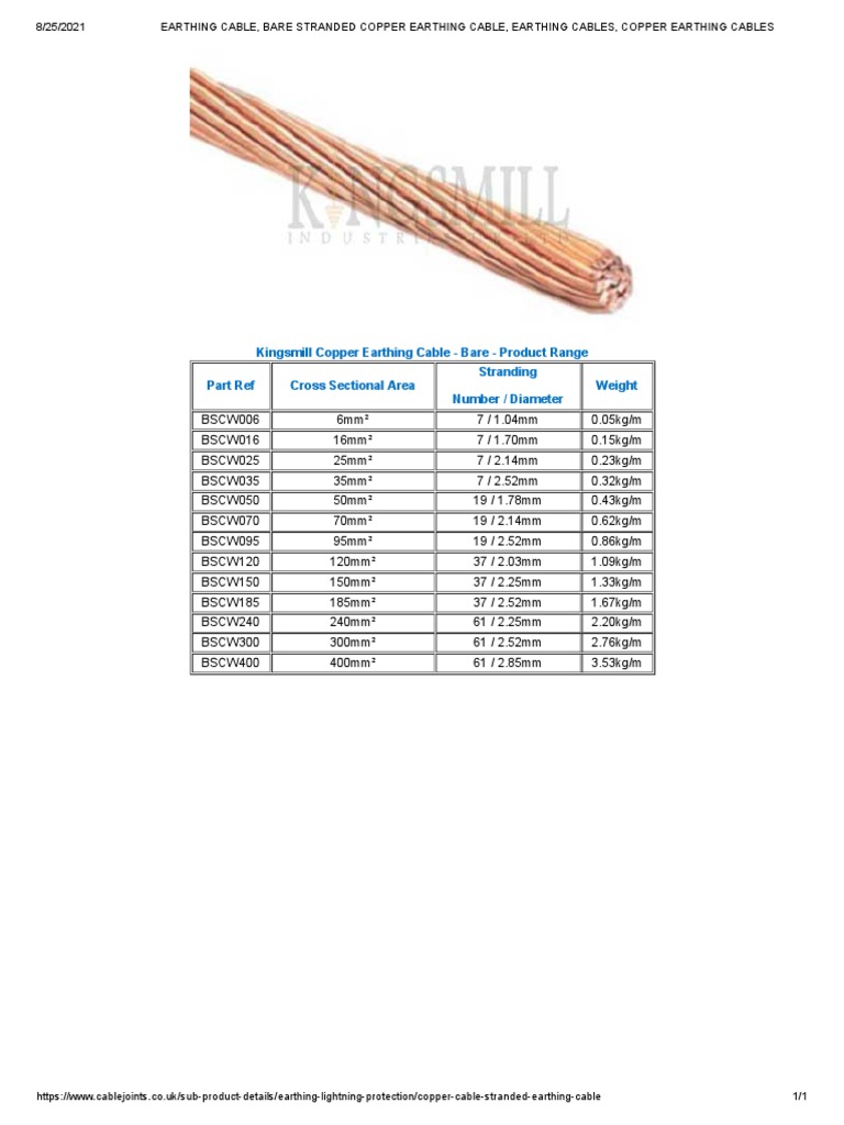 Copper Earthing Cable Specifications | PDF