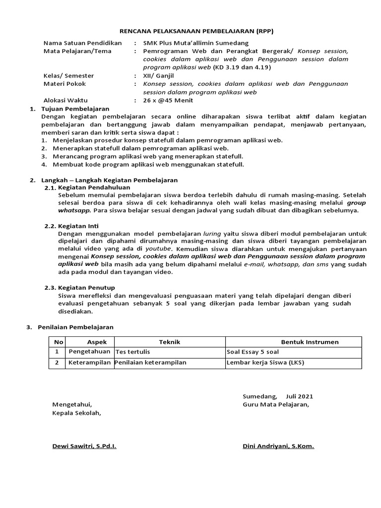 2.RPP Pemrograman Web Dan Perangkat Bergerak Kelas Xii - Semseter Ganjil | PDF | Karier ...