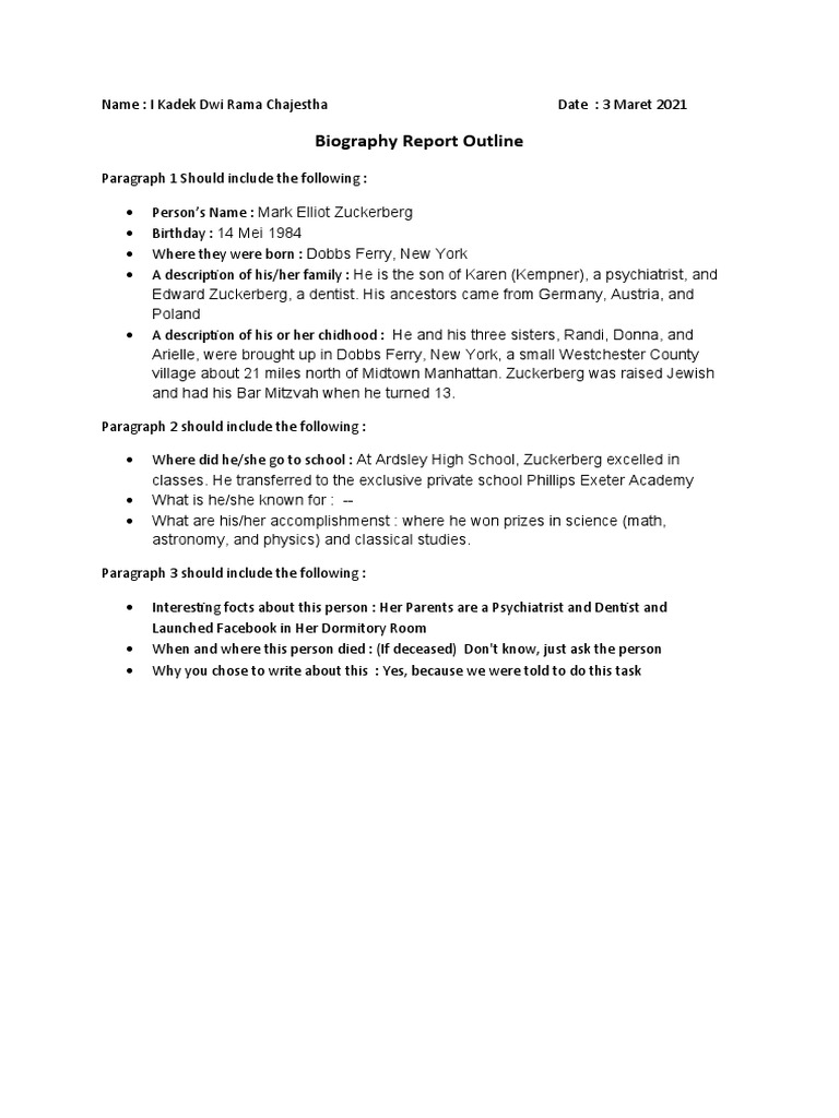 Biography Report Outline | PDF