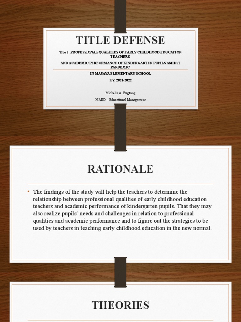 Title Defense: Title 1: Professional Qualities of Early Childhood ...