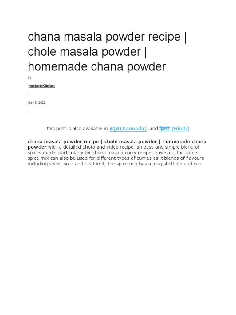 Chana Masala Powder Recipe | PDF | Curry | Indian Cuisine
