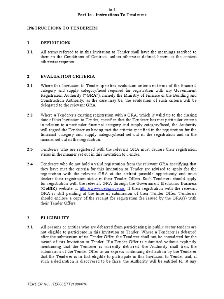 Part1a - Instruction To Tenderer - 22032021 | PDF | Consortium ...