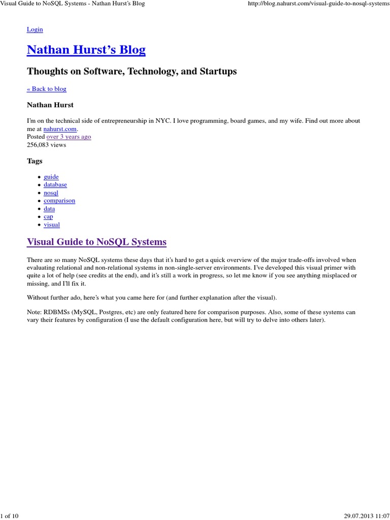 Visual Guide To NoSQL Systems - Nathan Hurst's Blog | PDF | No Sql | Relational Database