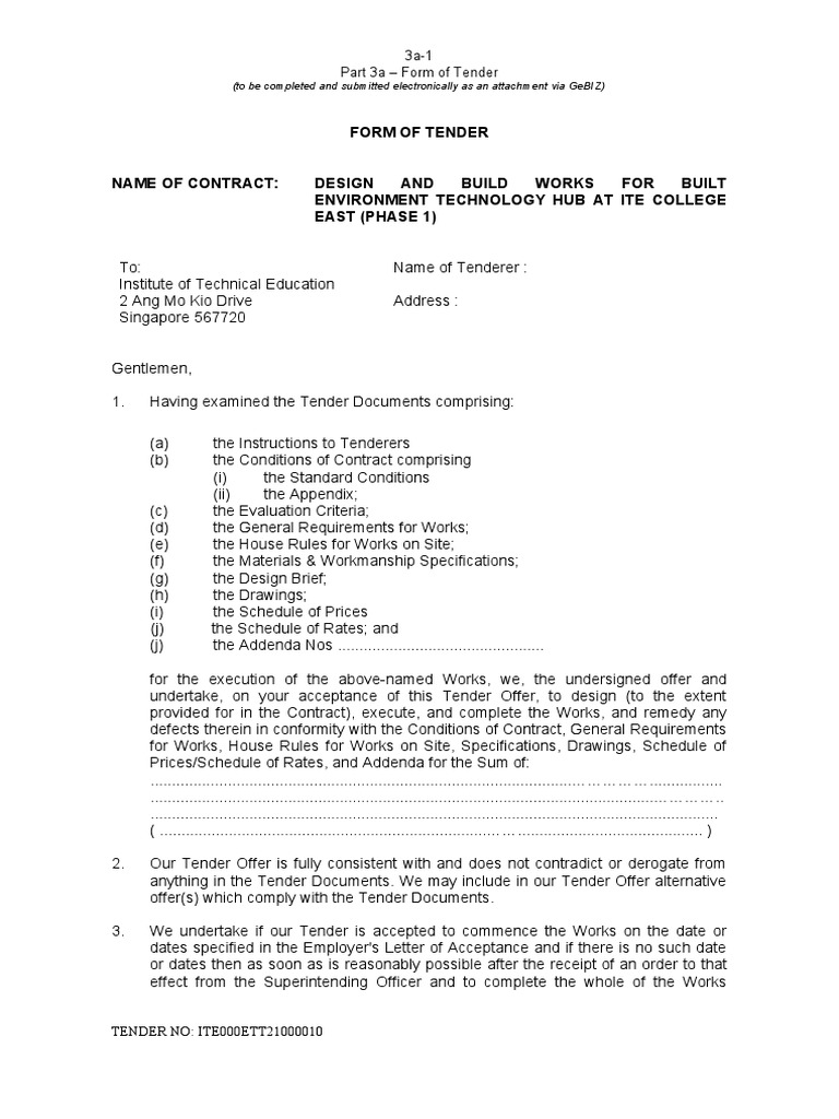 Part 3a - Form of Tender 3a-1 | PDF | Addendum | Justice