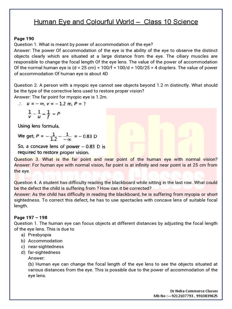 Human Eye and Colourful World - Class 10 Science | PDF | Eye | Color