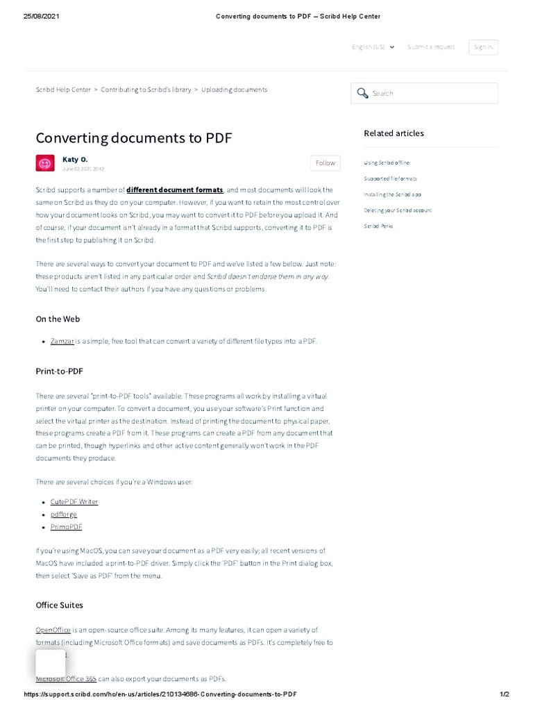 Converting Documents To PDF - Scribd Help Center | PDF | Scribd ...