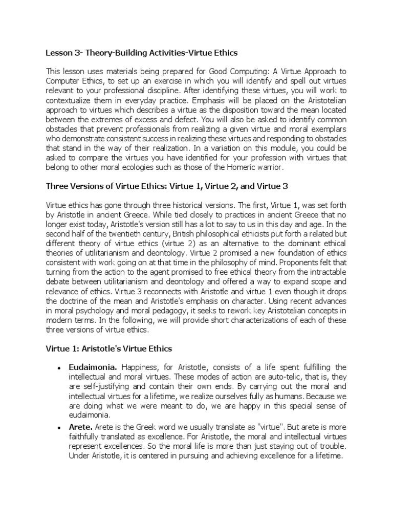 Lesson 3 | Download Free PDF | Virtue Ethics | Virtue