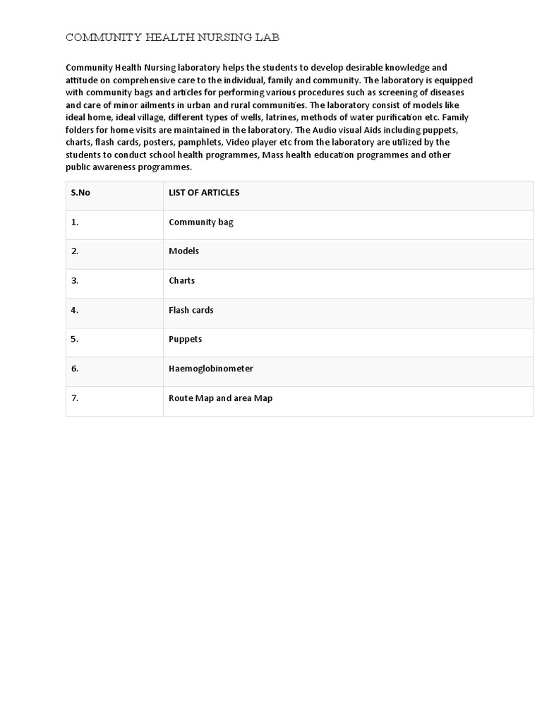Community Health Nursing Lab | PDF