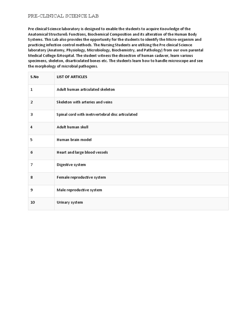 Pre-Clinical Science Lab Overview | PDF | Wellness | Science & Mathematics