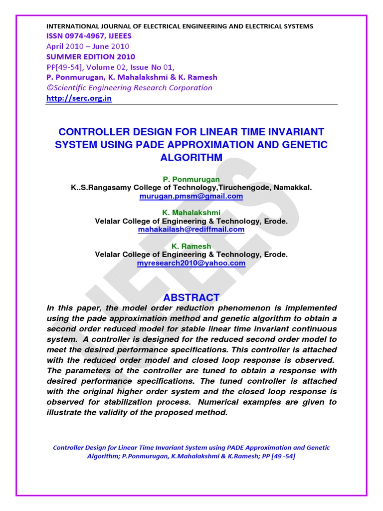 4.controller Design For Linear Time Invariant System Using Pade Approximation and Genetic ...