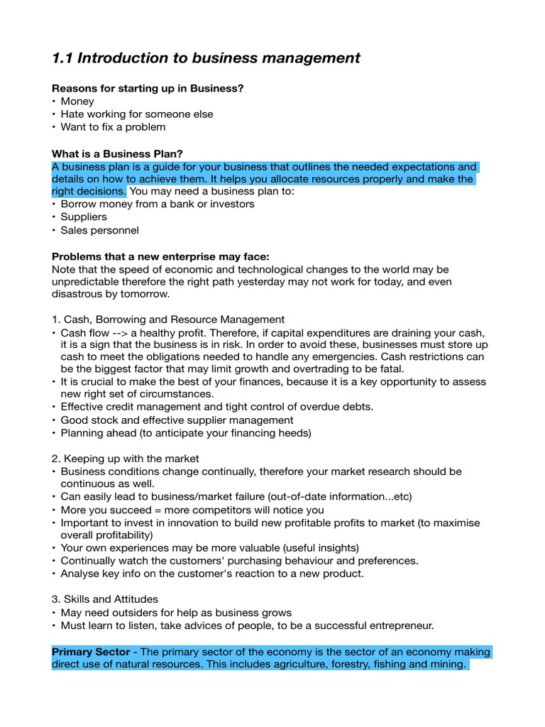 IB BM HL - Unit 1 - Business Organisation and Environment | PDF | Non ...