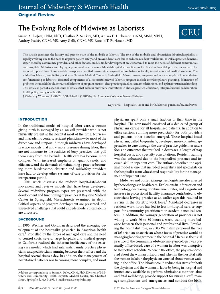 The Evolving Role of Midwives as Laborists: Examining Models of ...