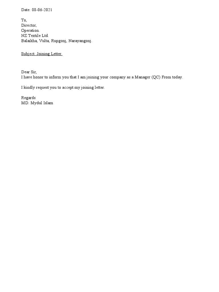 Joining Letter | PDF