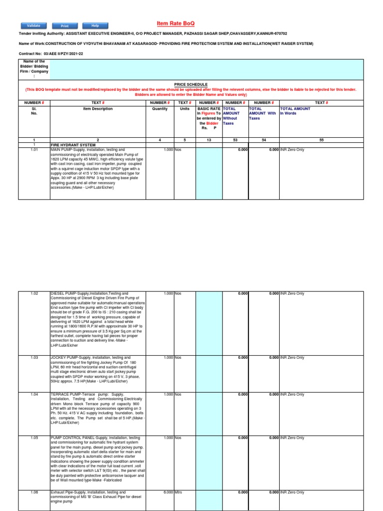Item Rate Boq: Validate Print Help | PDF | Pump | Valve