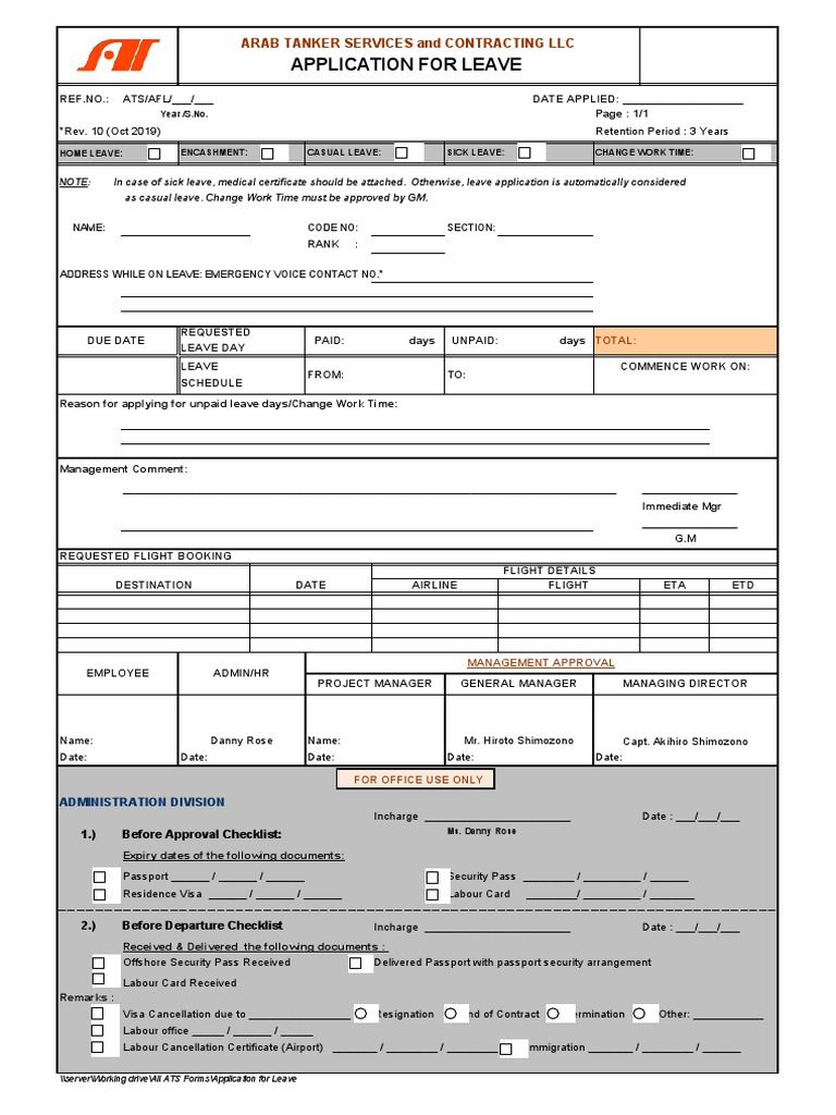 Leave Application Form for ATS Employees | PDF | Passport | Government ...