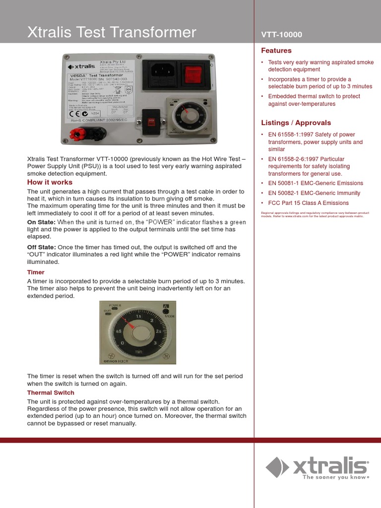 Xtralis Test Transformer: Features | PDF | Power Supply | Transformer