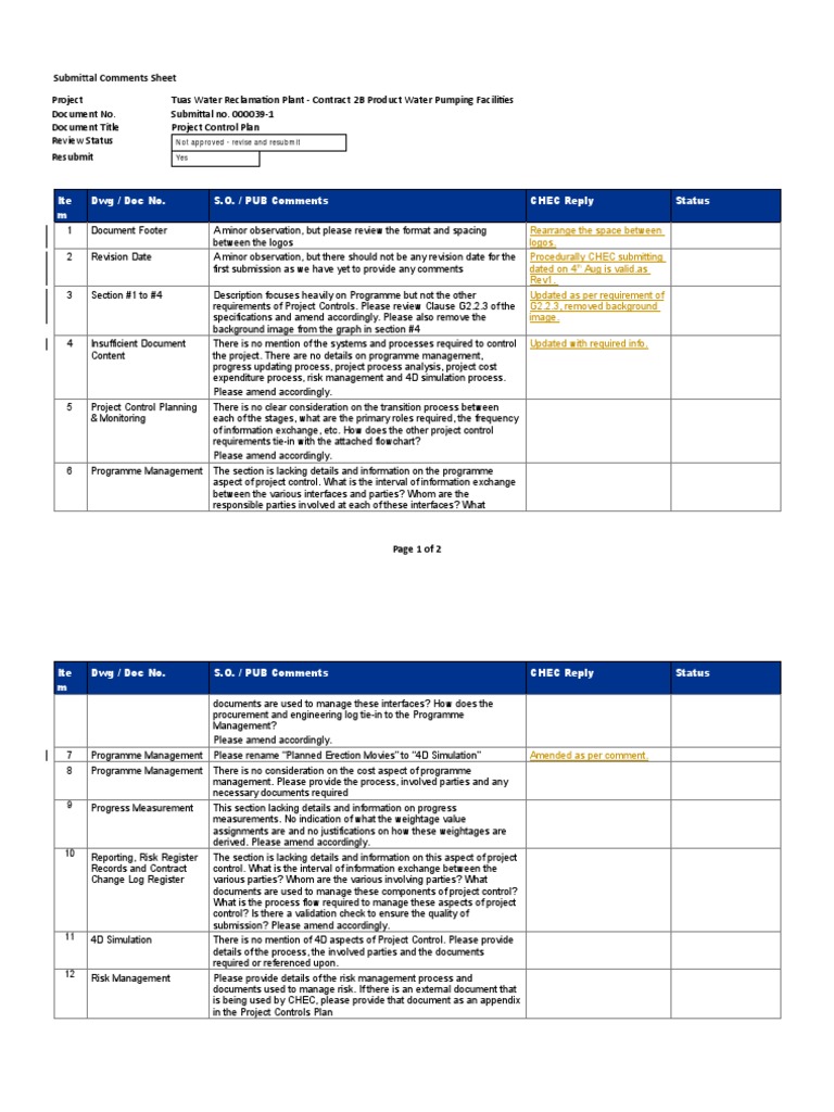 C2B Comments Sheet - Submittal 000039-1 | PDF | Risk Management | Business
