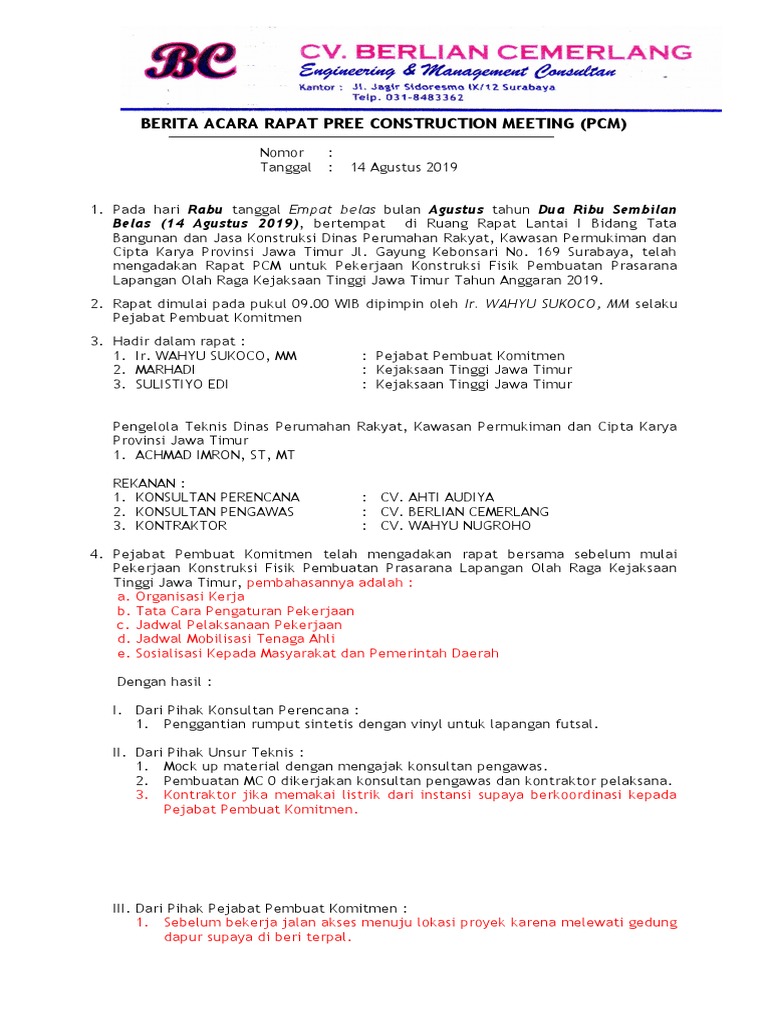 BERITA ACARA RAPAT PCM Kejati | PDF