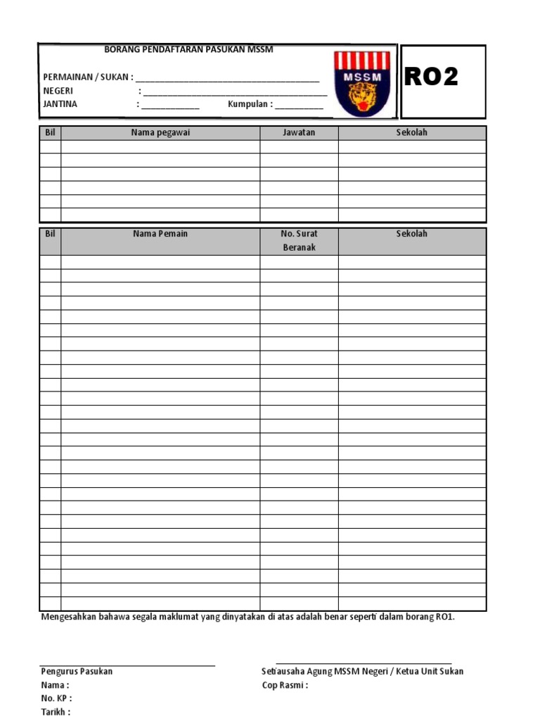 Borang RO1 & RO2 | PDF