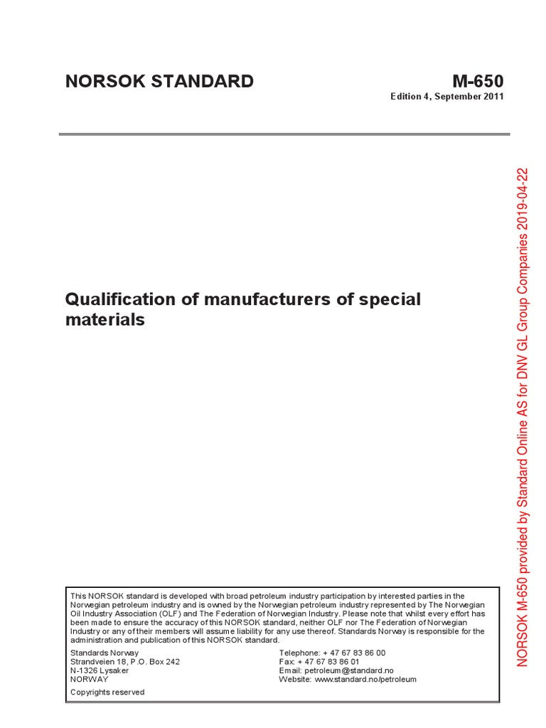 Norsok M 650 | PDF | Heat Treating | Verification And Validation