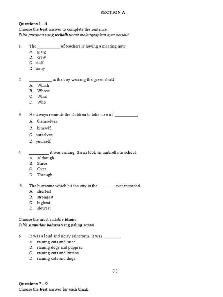 Primary School Exam Section A Questions | PDF | Astronauts | Spaceflight