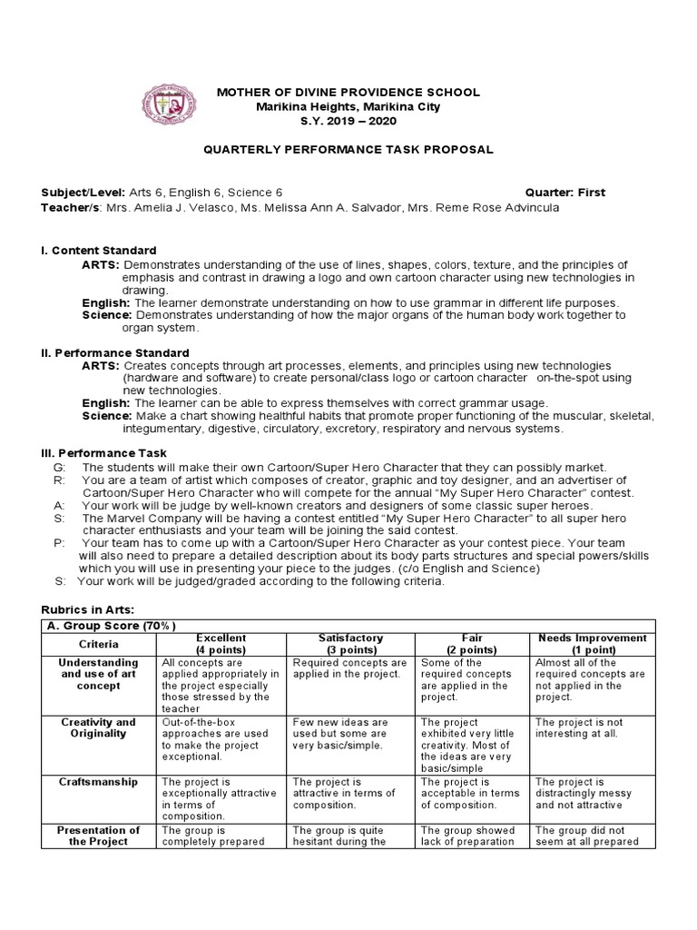 Sample Performance Task Proposal | PDF | Rubric (Academic) | Creativity