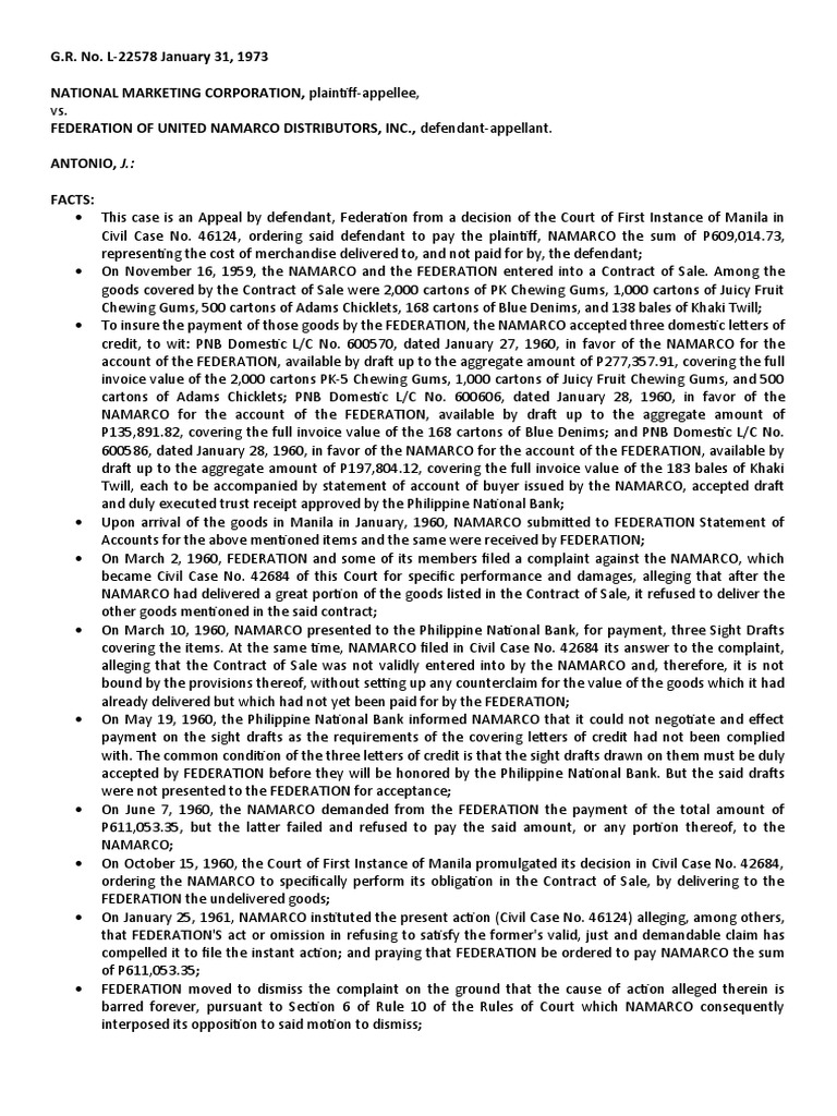 13 - NIBL - G.R. No National Marketing V NAMARCO - Digest | PDF ...