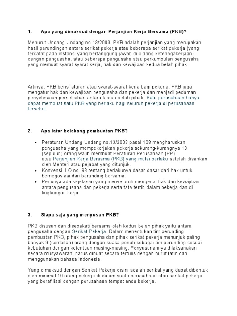 Apa Yang Dimaksud Dengan Perjanjian Kerja Bersama (PKB) ? | PDF