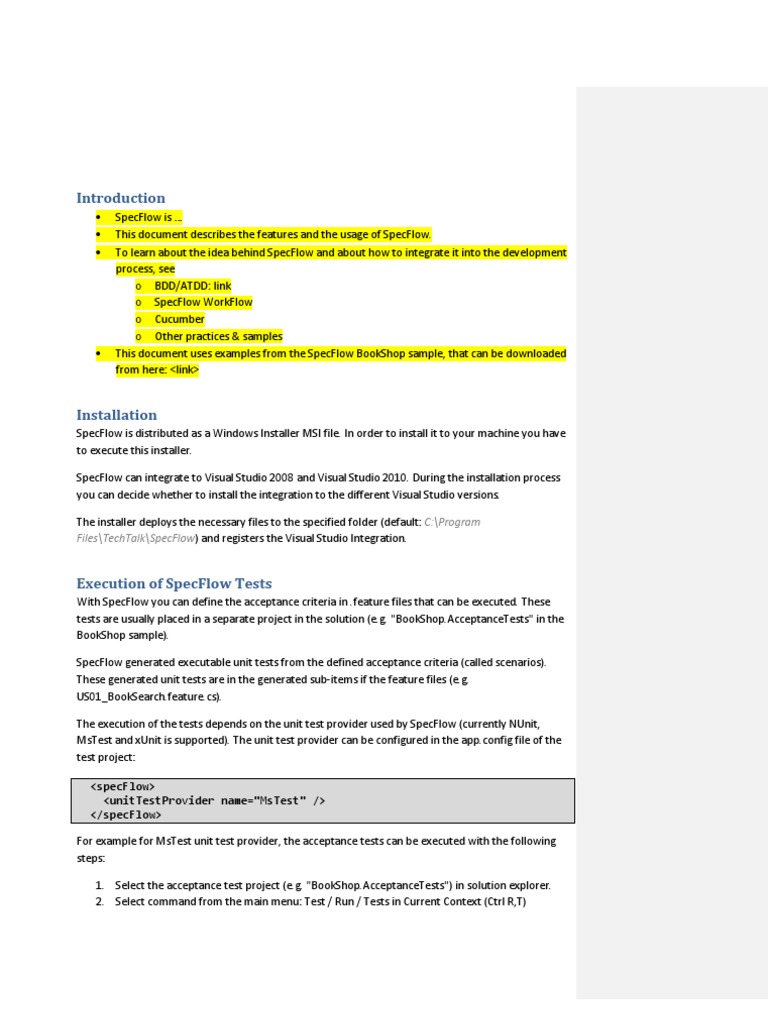 SpecFlow Guide | PDF | Unit Testing | Microsoft Visual Studio