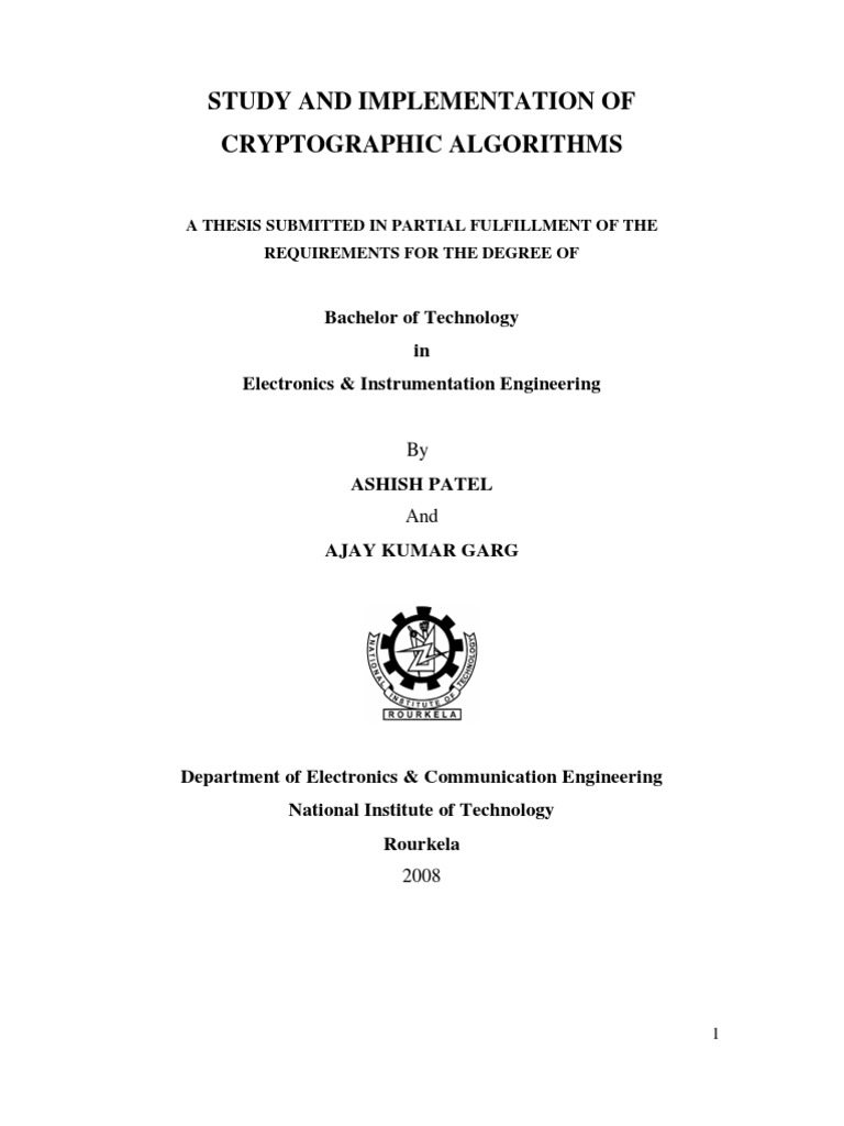 Study and Implementation of Cryptographic Algorithms: Bachelor of ...