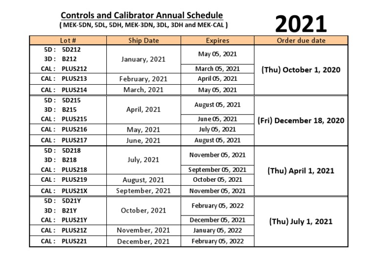 2021 Annual Schedule (MEK-5D, 3D & CAL) | PDF