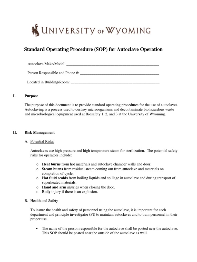 Standard Operating Procedure for Safe and Effective Autoclave Use | PDF ...