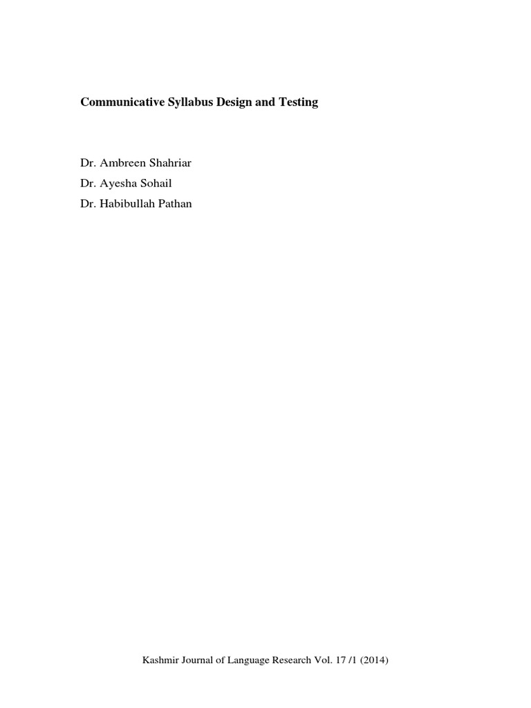 Communicative Syllabus Design and Testing: Dr. Ambreen Shahriar Dr ...