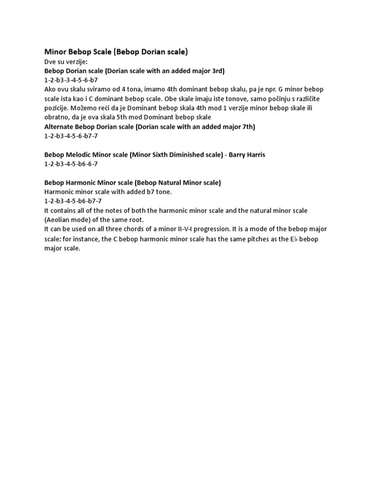 Minor Bebop Scale (Bebop Dorian Scale) | PDF