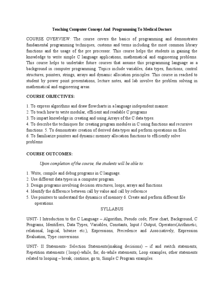 Course Objectives Teaching Computer Concept And Programming To