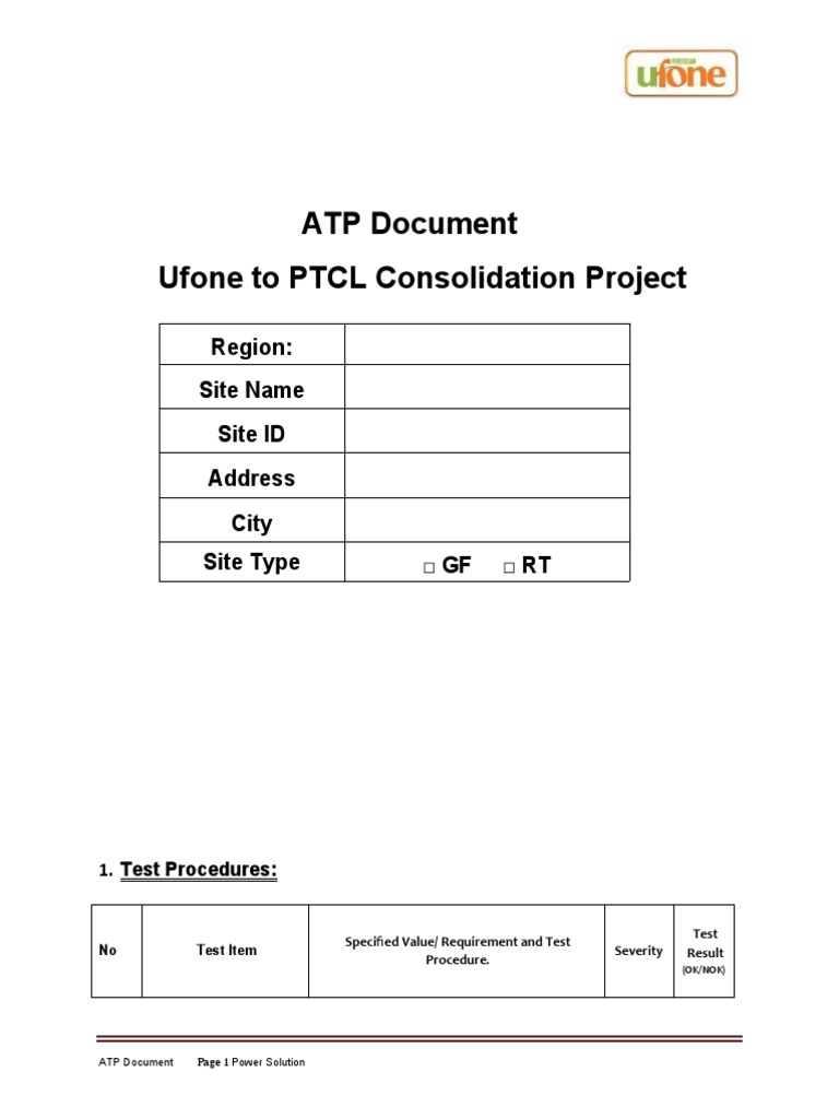 ATP Document Ufone To PTCL Consolidation Project: Region: Site Name ...