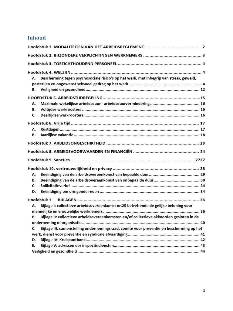 Arbeidsreglement IW Bvba | PDF